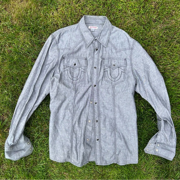 True Religion | Shirts | True Religion Grey Chambray Western Button ...